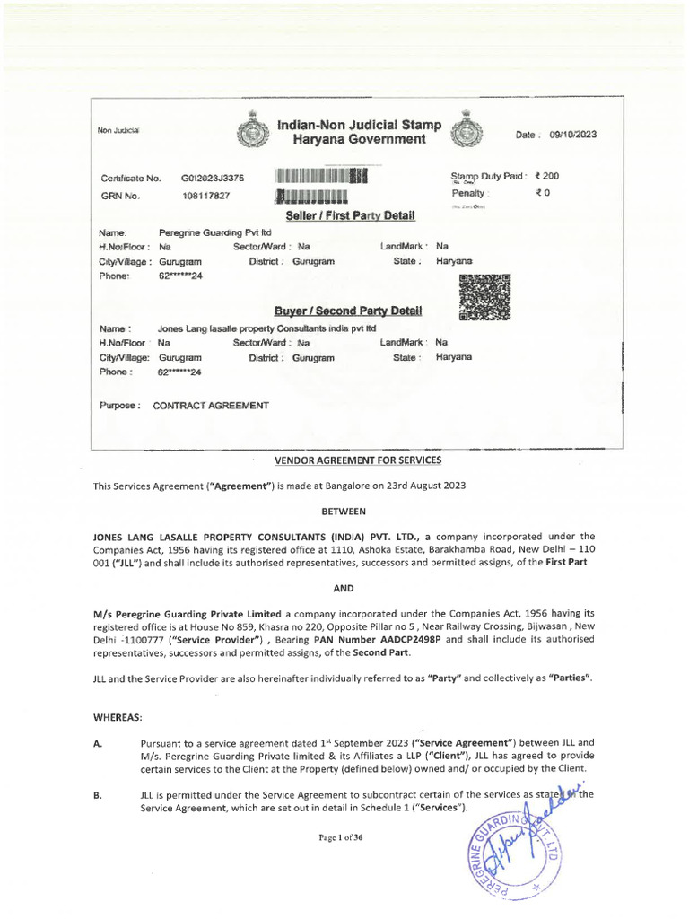 Final Version - Peregrine Guarding - PAN India - Service Agreement - 1 ...
