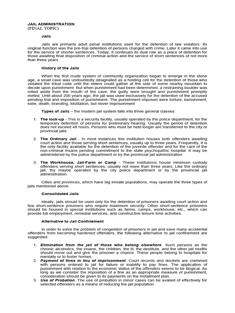 Overview of Jail Administration Systems | PDF | Prison | Prisoner