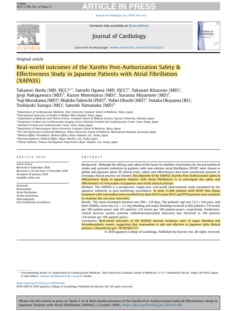 34.Real-world outcomes of the Xarelto Post-Authorization (日本真实世界研究XAPASS) | PDF | Stroke ...