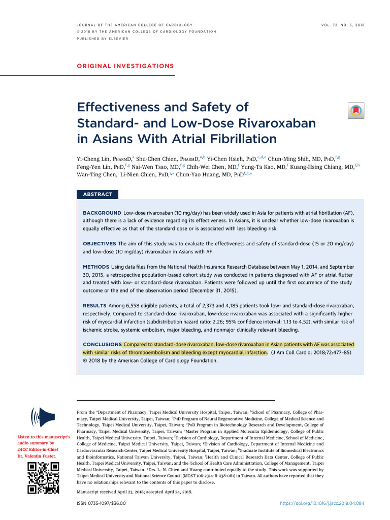 23. Effectiveness and Safety of Standard- and Low-Dose Rivaroxaban亚洲AF ...
