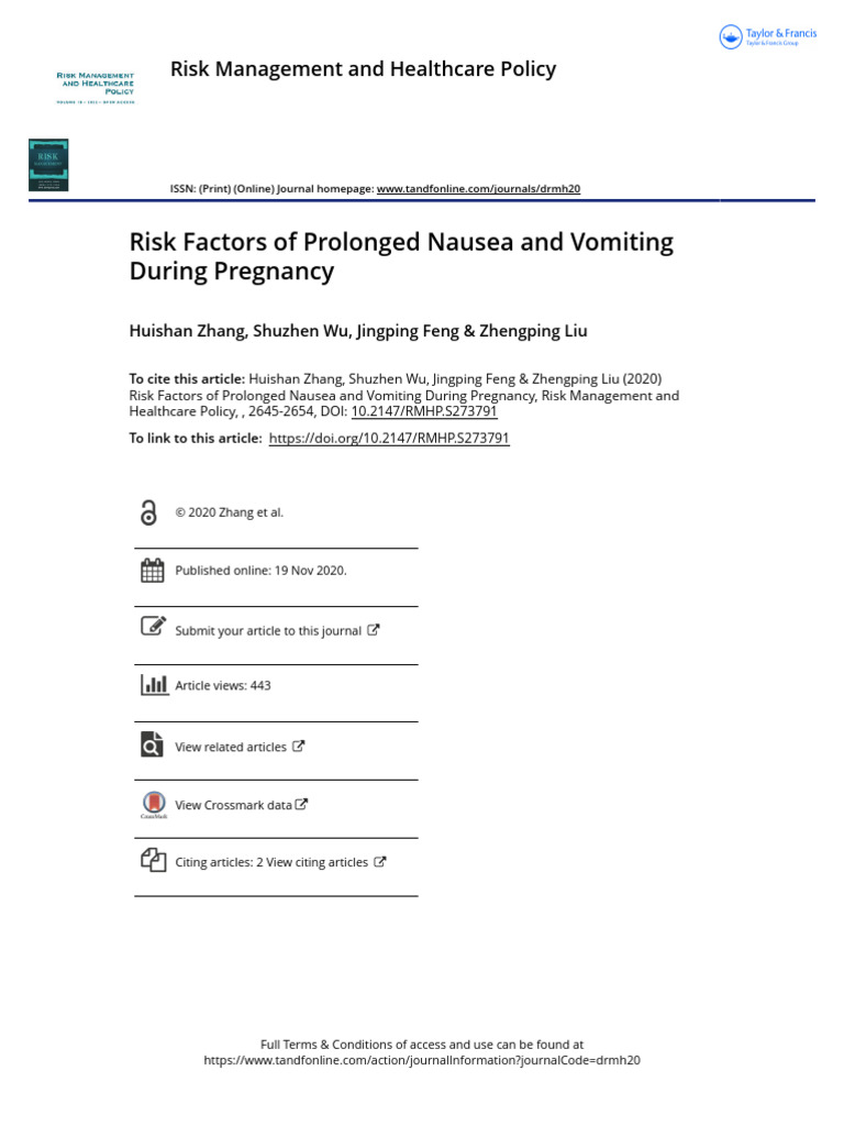 Risk Factors Of Prolonged Nausea And Vomiting During Pregnancy Pdf Pregnancy Nausea
