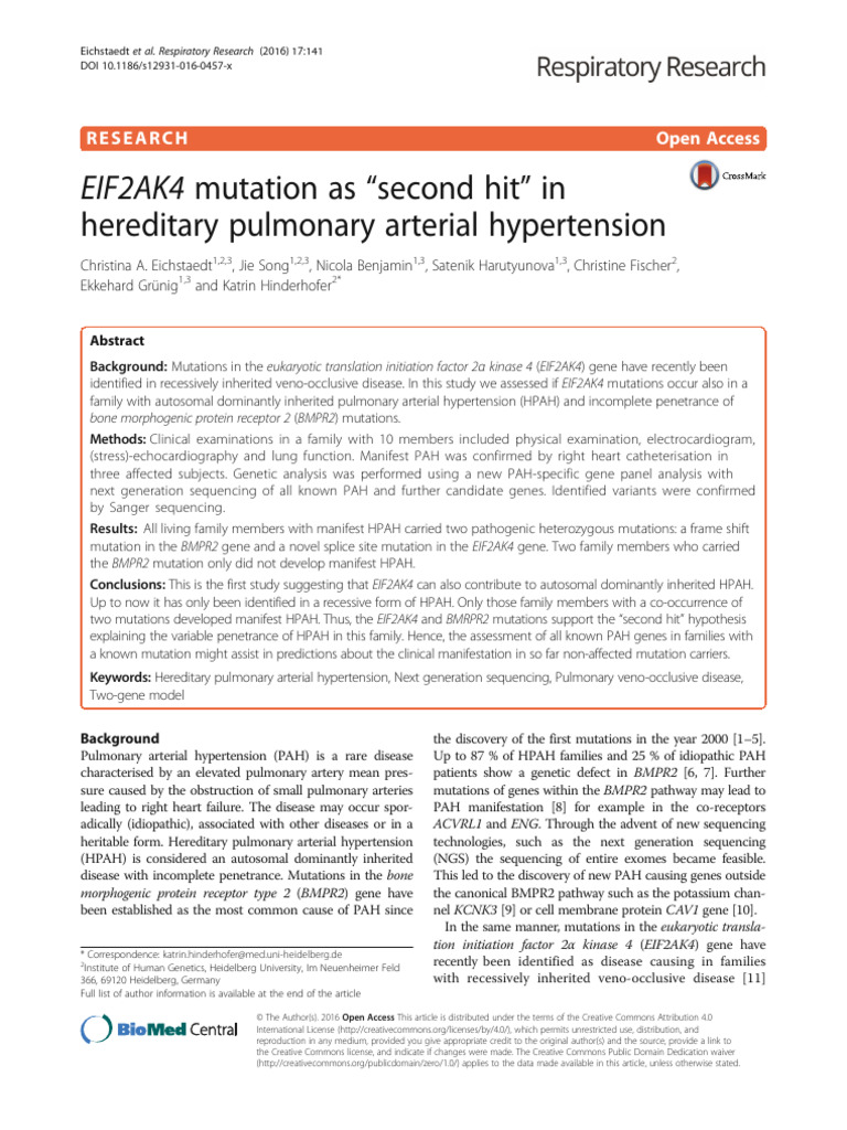 EIF2AK4 Mutation As "Second Hit" in Hereditary Pulmonary Arterial ...