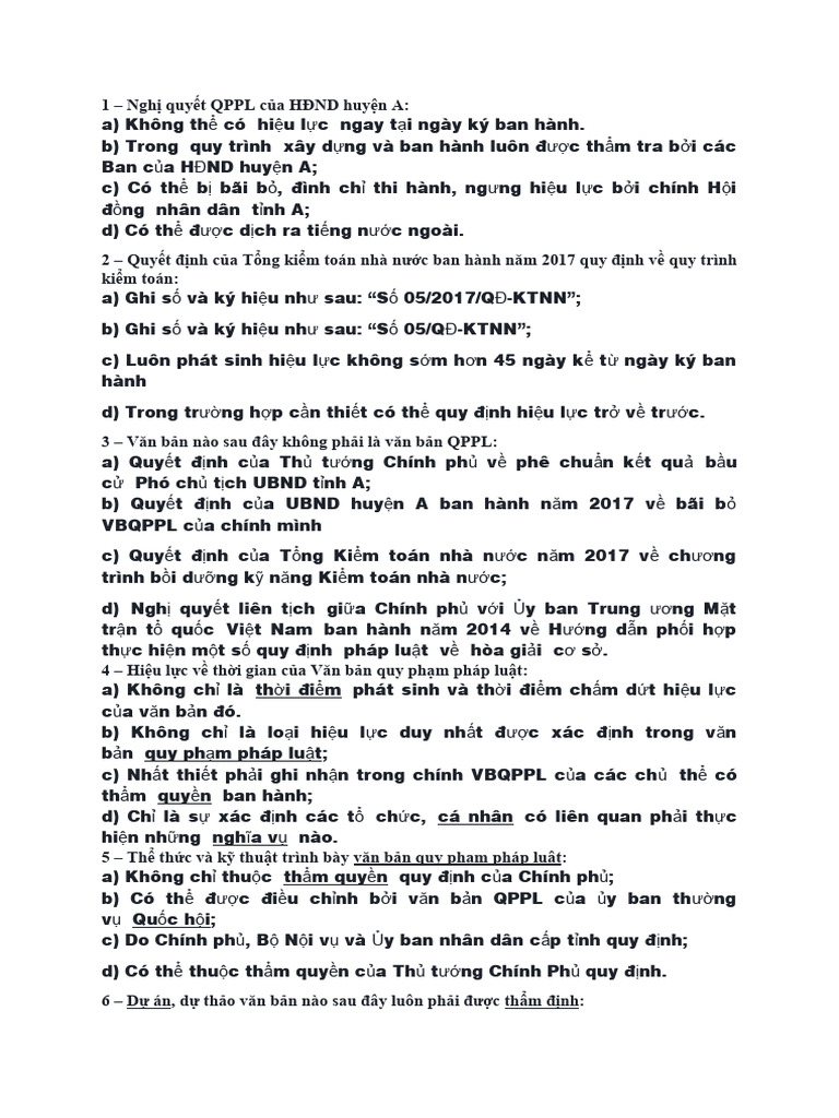 Trac Nghiem Xay Dung VBPL | PDF