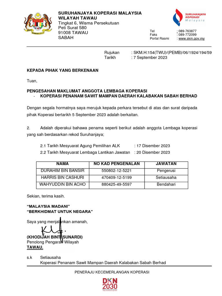 KPSM Kalabakan - PENGESAHAN ALK | PDF