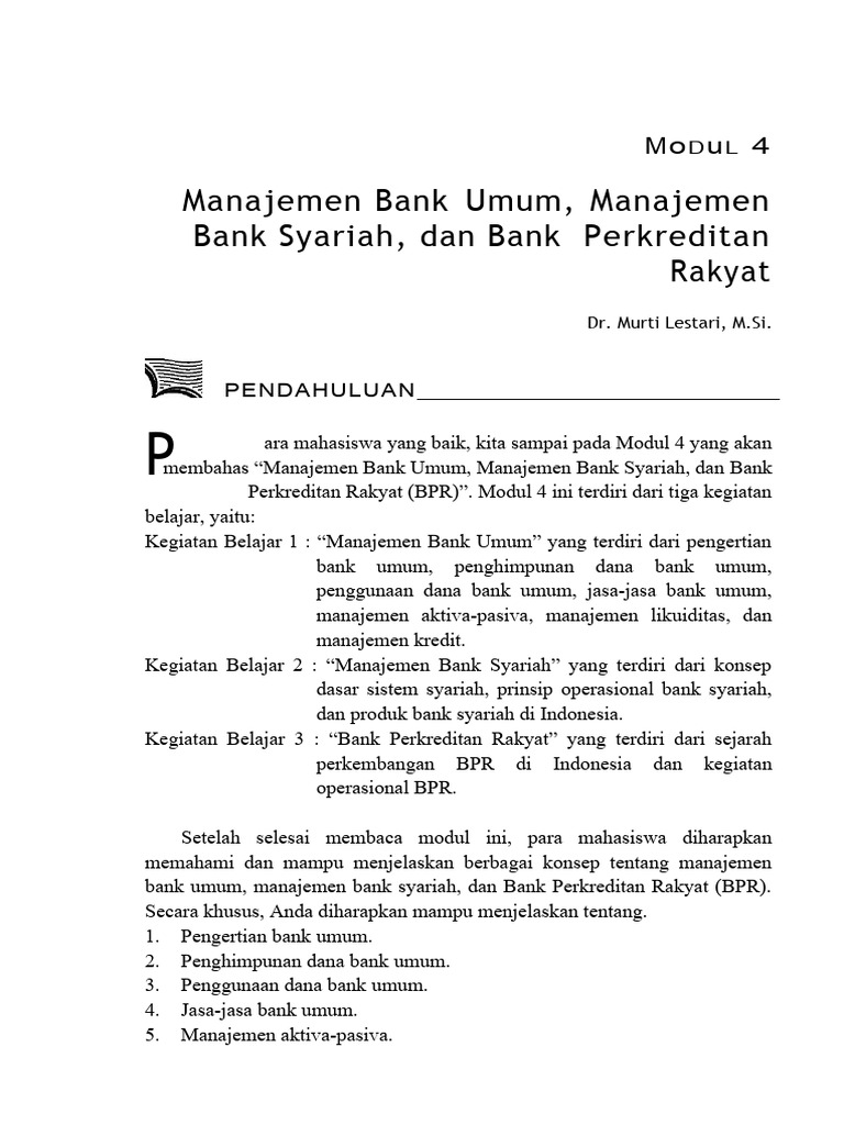 Modul 4 Bank Dan Non Bank | PDF | Pengelolaan Keuangan & Uang