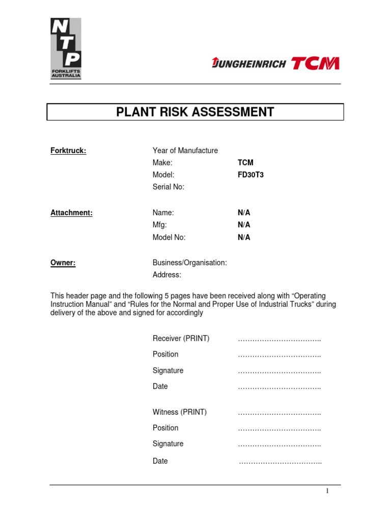 Forklift 2 3 T CM TCM FD 30 T3 Risk Assessment F6e9d71639 | PDF ...