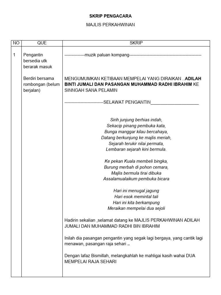 Skrip Pengacara Majlis Perkahwinan | PDF