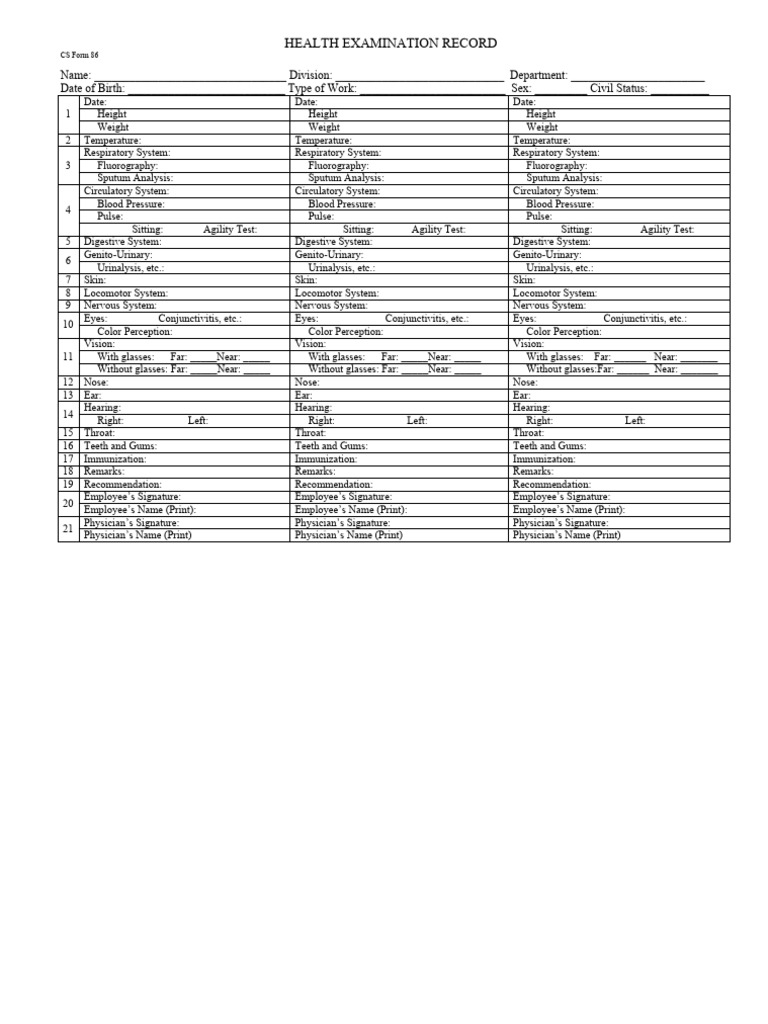 Form 86 | Download Free PDF | Clinical Medicine | Medical Specialties