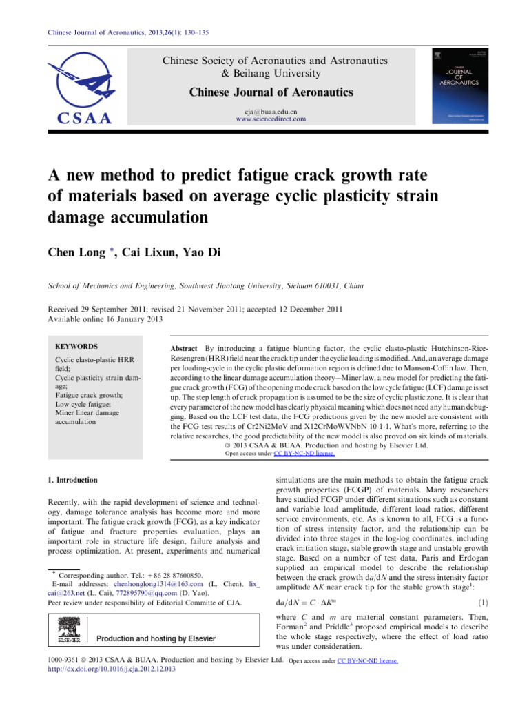 A New Method To Predict Fatigue Crack Growth Rate of Materials Based On Average Cyclic ...