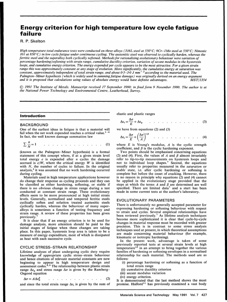 Energy Criterion For High Temperature Low Cycle Fatigue Failure | PDF | Deformation (Engineering ...