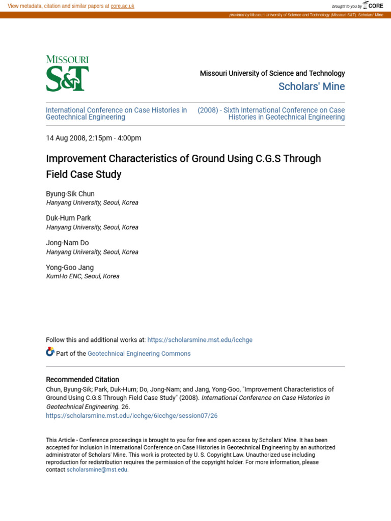 Improvement Characteristics of Ground Using C.G.S Through Field Case Study | PDF | Concrete | Cement