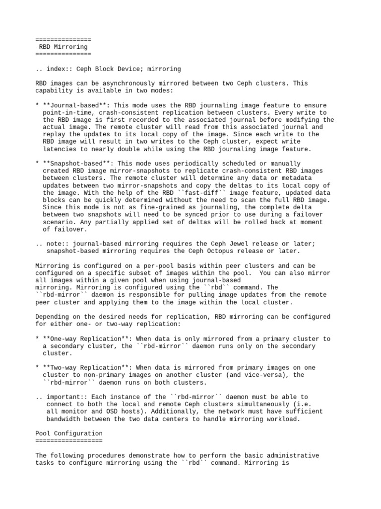 Ceph RBD Mirroring Guide | PDF | Replication (Computing) | Computer Cluster