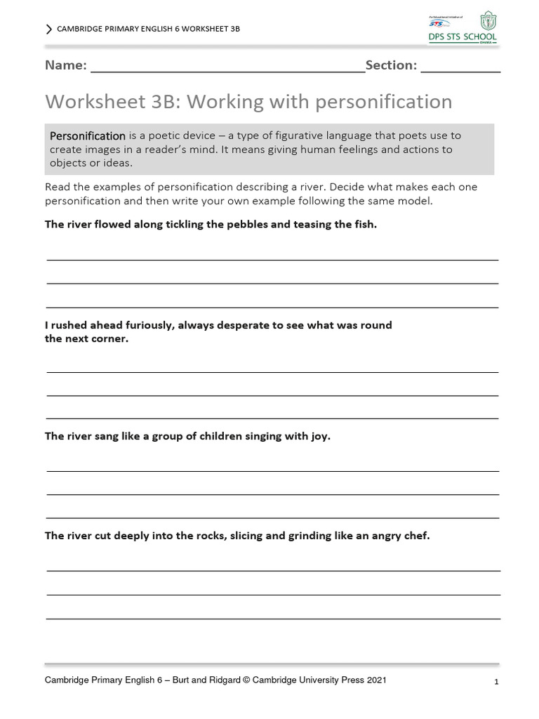 Differentiated Worksheet 3B - Working With Personification | PDF