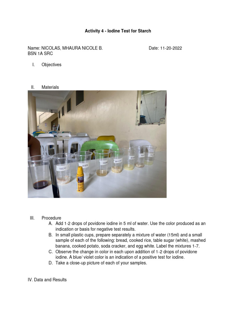 Laboratory-Activity-4-Iodine-Test-for-Starch | PDF | Iodine | Starch