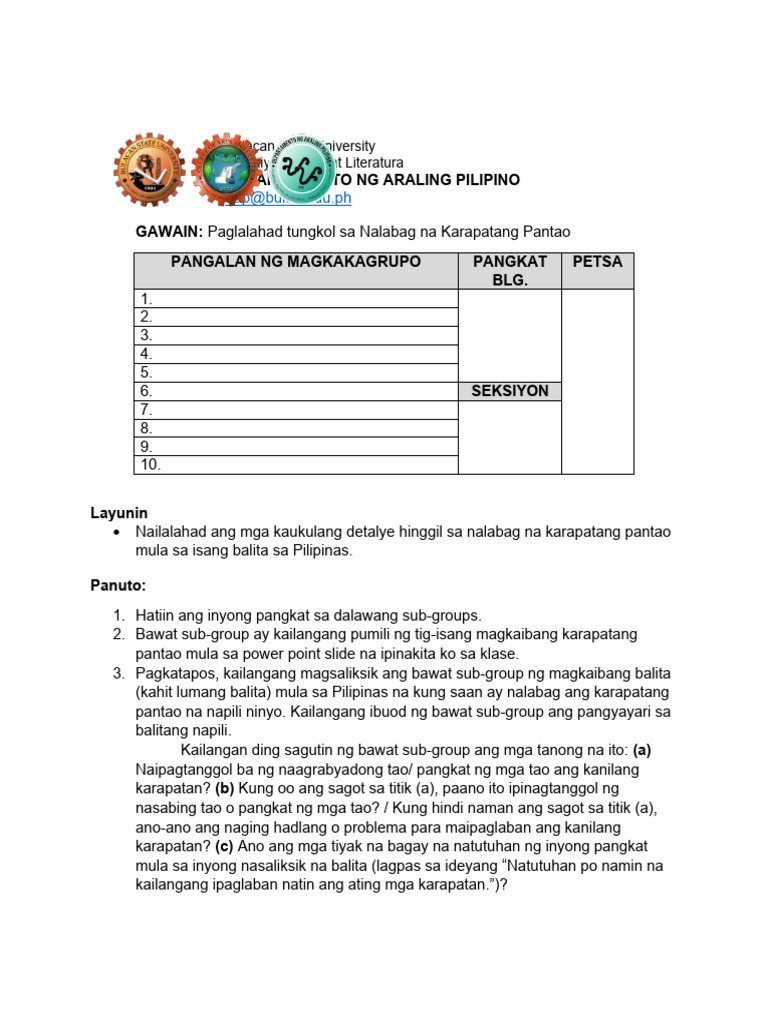 Worksheet Isyu Sa Karapatang Pantao | PDF