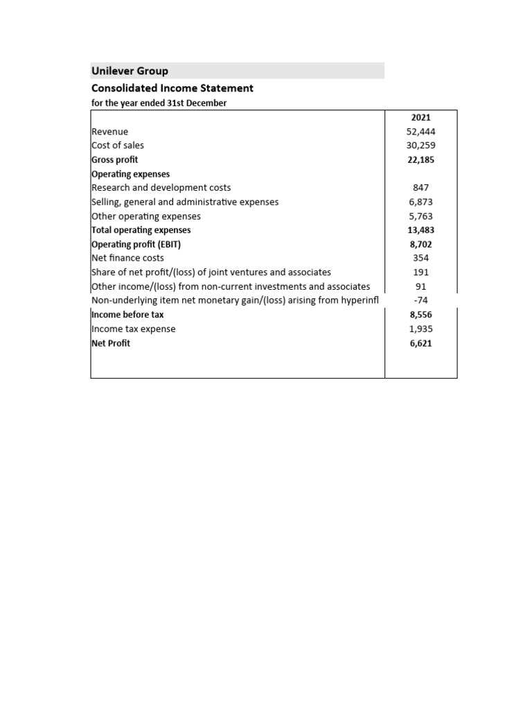 Unilever 2021 Financial Overview | PDF | Equity (Finance) | Balance Sheet