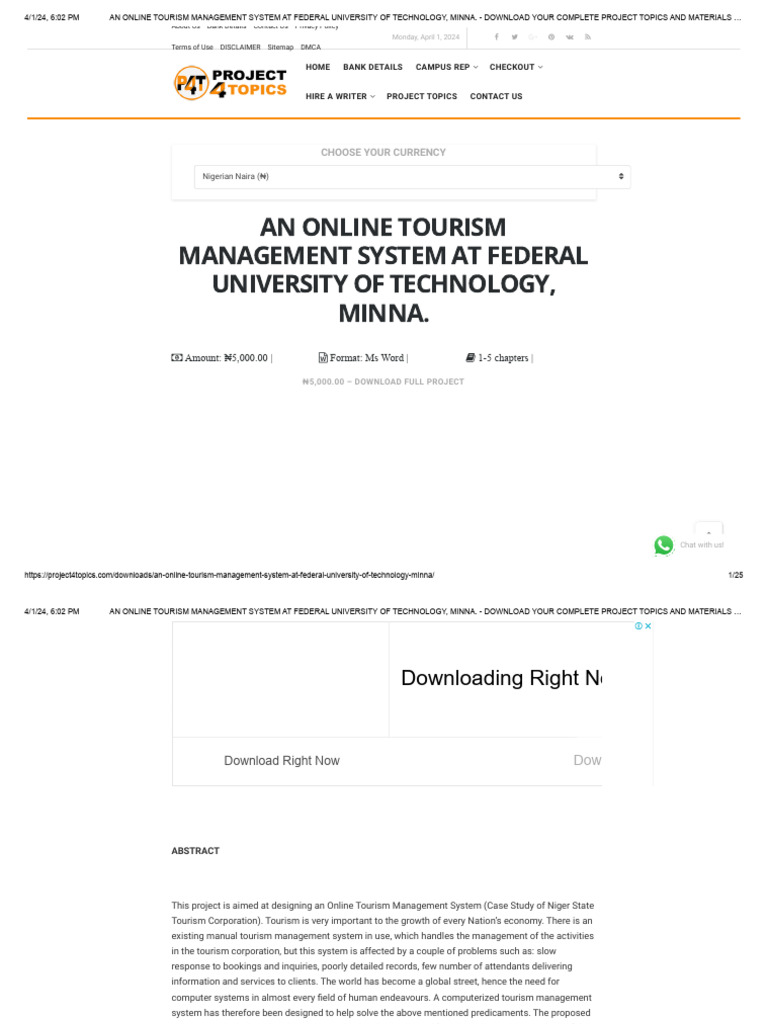 Online Tourism System Project FUT Minna | PDF | World Wide Web | Internet & Web