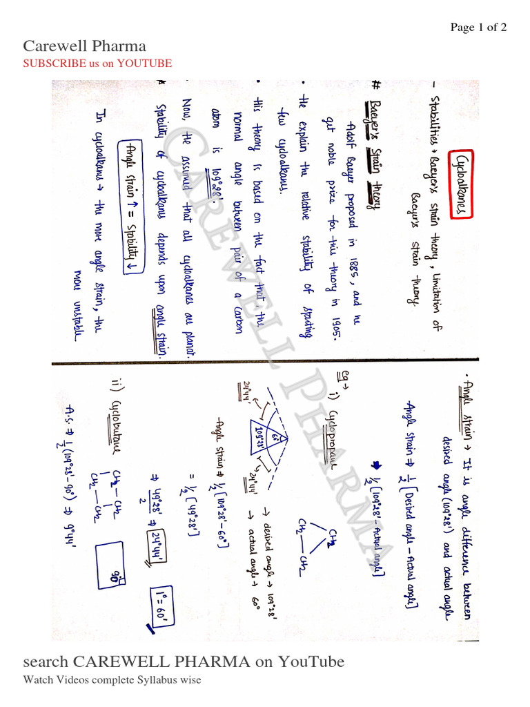 baeyer strain theory, Part-2, Cycloalkanes | PDF