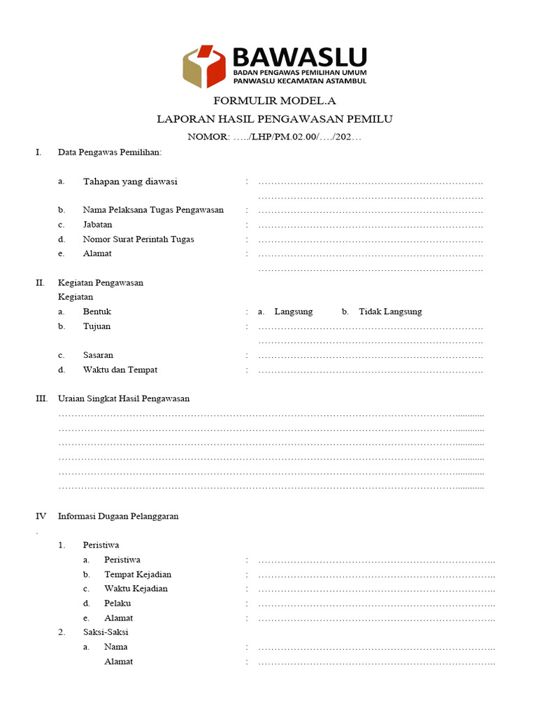 Format FORM A Pengawas TPS | PDF