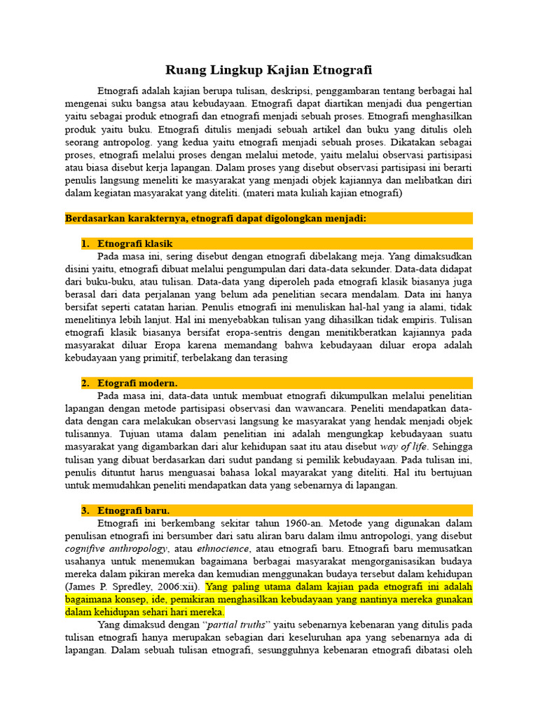 Ruang Lingkup Kajian Etnografi | PDF | Ilmu Sosial