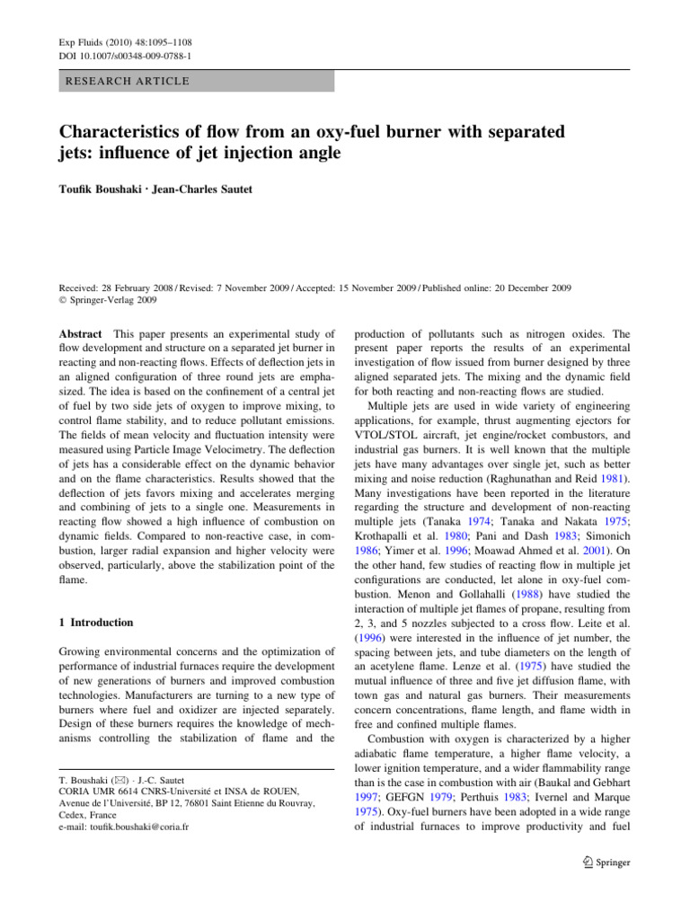Characteristics of Flow From An Oxy-Fuel Burner With Separated Jets ...