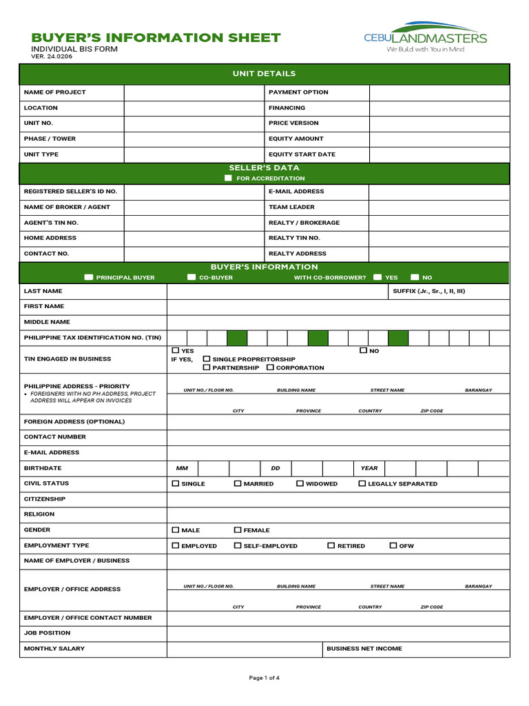Buyers Information Sheet Individual Bis 020624 | PDF | Privacy | Informed Consent