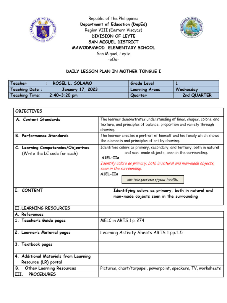 COT-in-ARTS-I-2ND-QUARTER (1) | PDF | Learning | Behavior Modification