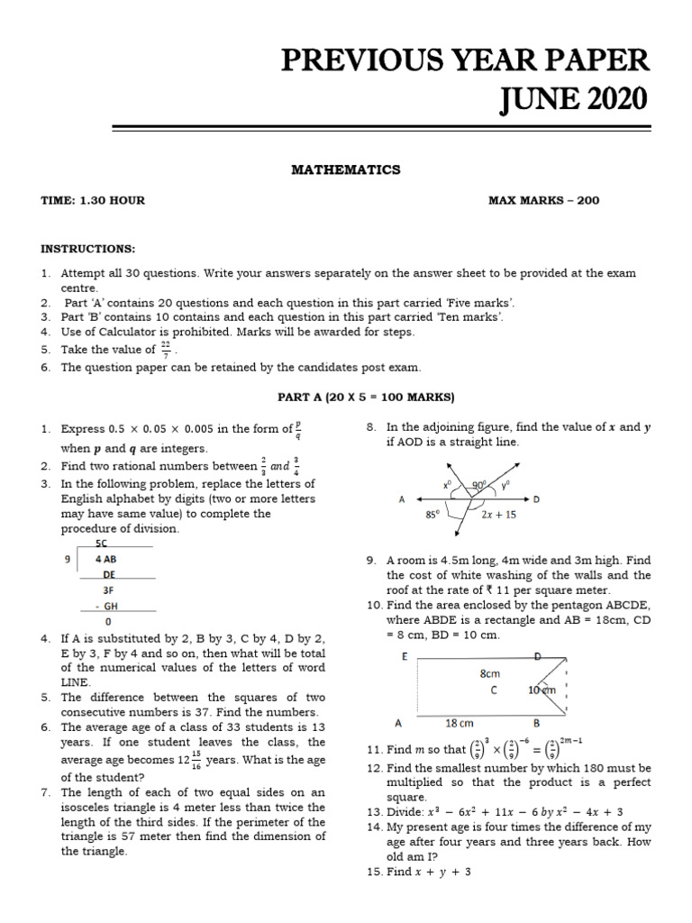 Rimc - June - 2020 - Previous Year Paper Answerkey | PDF | Area | Triangle