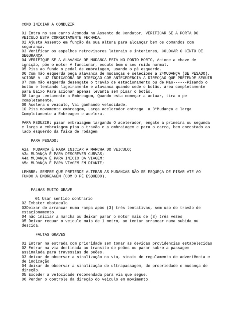 PREPARAÇÃO PARA O EXAME DE Condução INATTER | PDF | Tráfego | Veículos