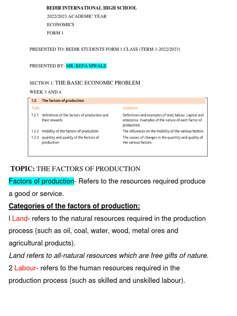 Week 3,4 - The Factors of Production | PDF | Cost Of Living | Labour ...