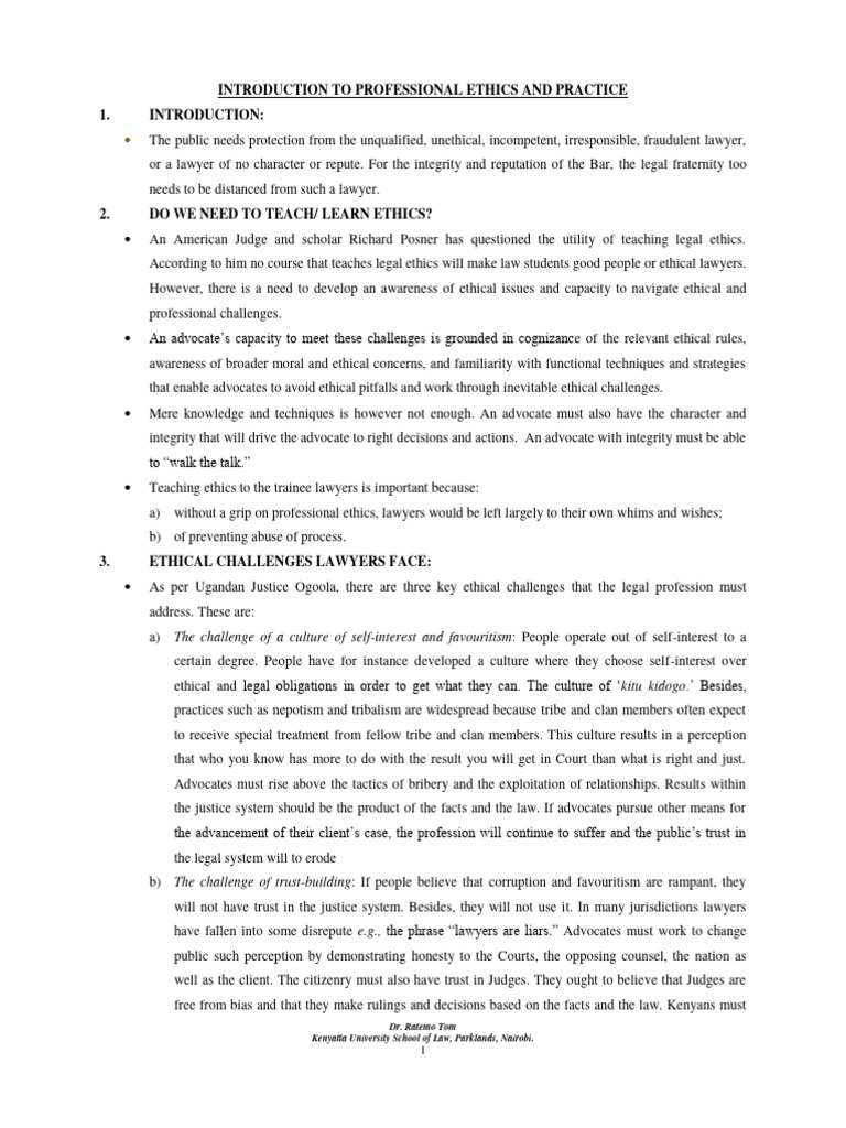Introduction To Professional Ethics and Practice | PDF | Advocate | Lawyer