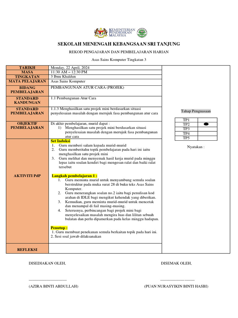 RPH ASK TINGKATAN 3 | PDF