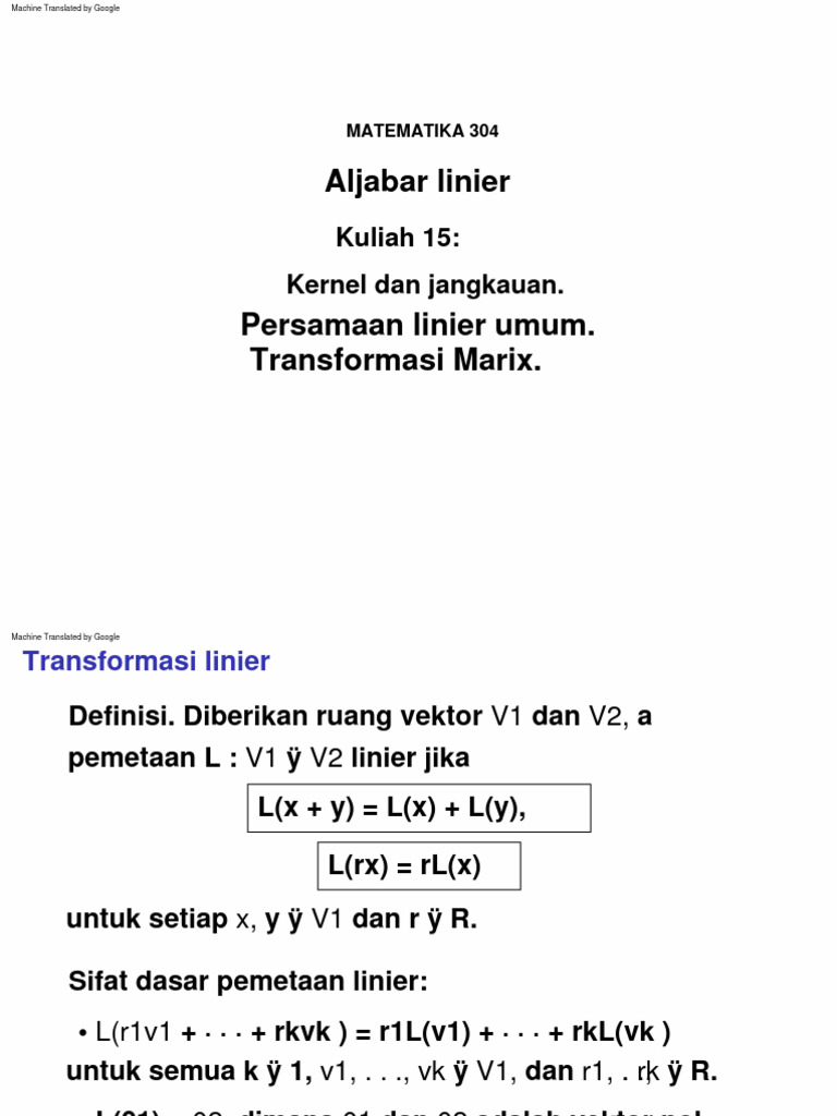 Pemetaan Linier dan Transformasi Matriks | PDF