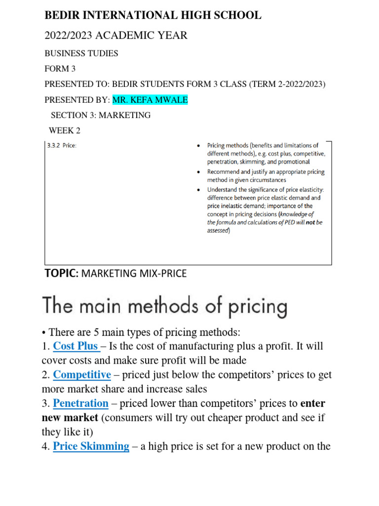 Marketing Mix: Pricing Methods Explained | PDF | Price Elasticity Of ...