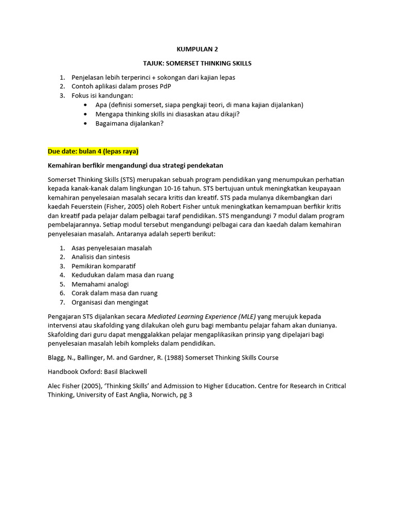 Somerset Thinking Skills - Assgnmnt | PDF