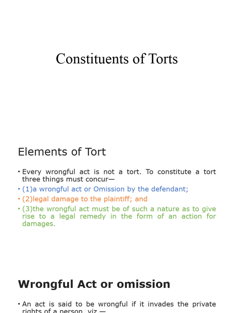 Constituents of Torts | PDF | Tort | Legal Liability