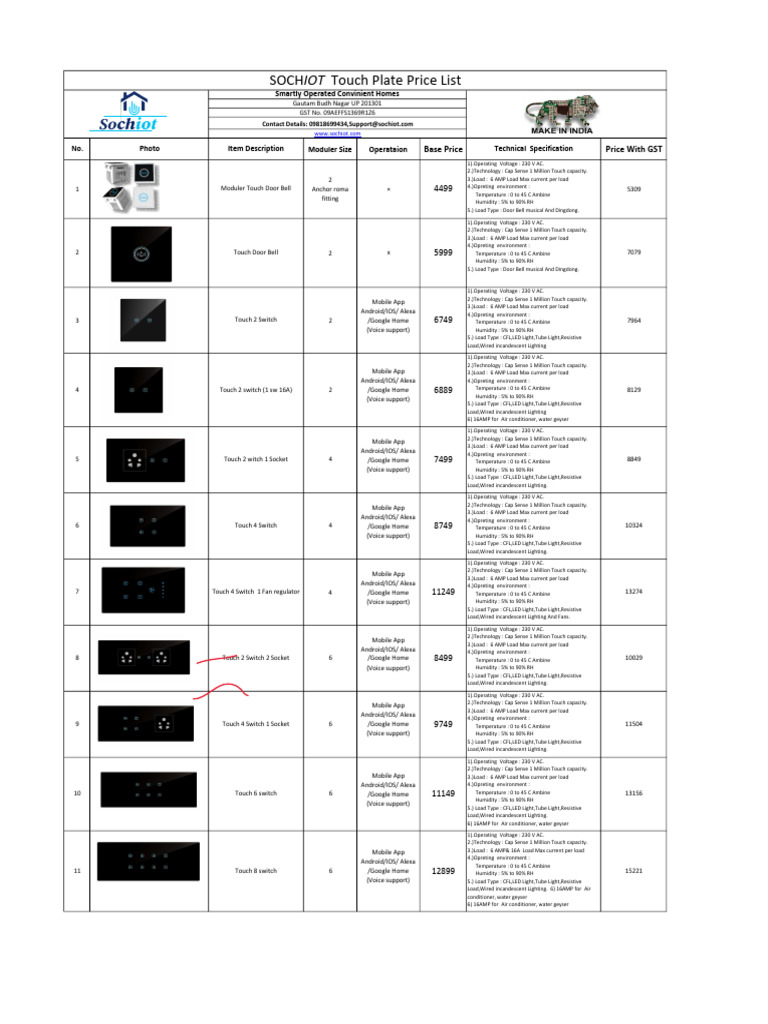 Touch Switch Price List and Specs | PDF | Compact Fluorescent Lamp ...