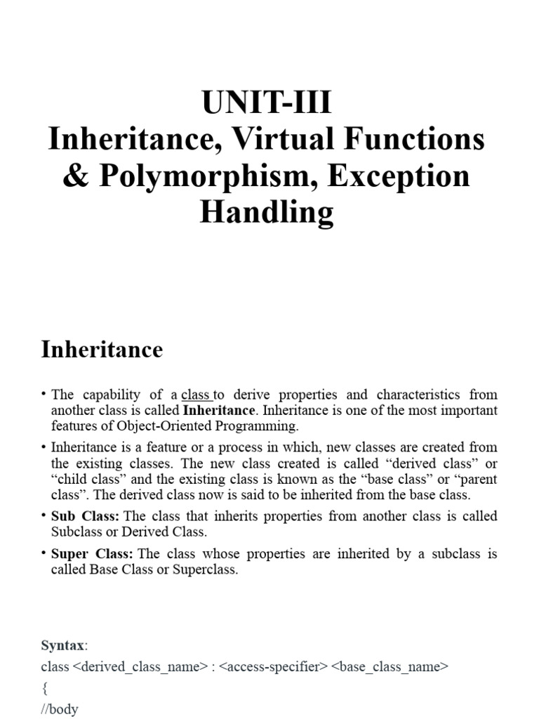 Oop Unit Iii Download Free Pdf Inheritance Object Oriented Programming Class Computer