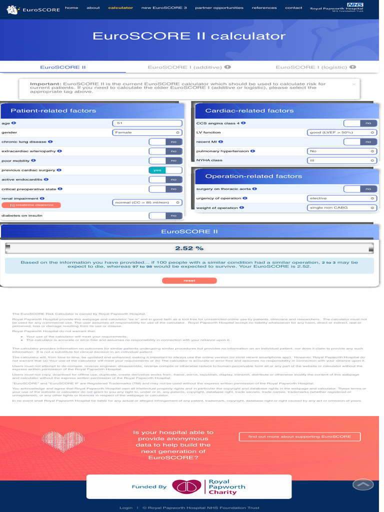 EuroScore Website - calculator | PDF | Copyright | Trademark