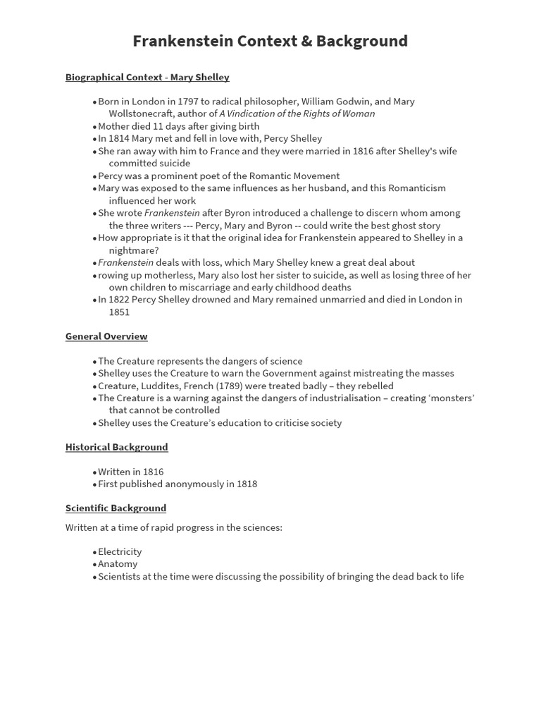 Frankenstein & Science: Context & Themes | PDF | Frankenstein | Narration