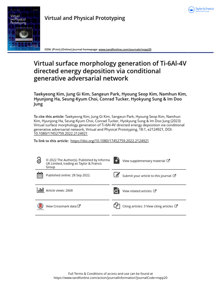Virtual Surface Morphology Generation of Ti-6Al-4V Directed Energy Deposition Via Conditional ...