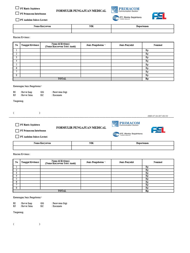 Formulir Pengajuan Medical (2020) | PDF