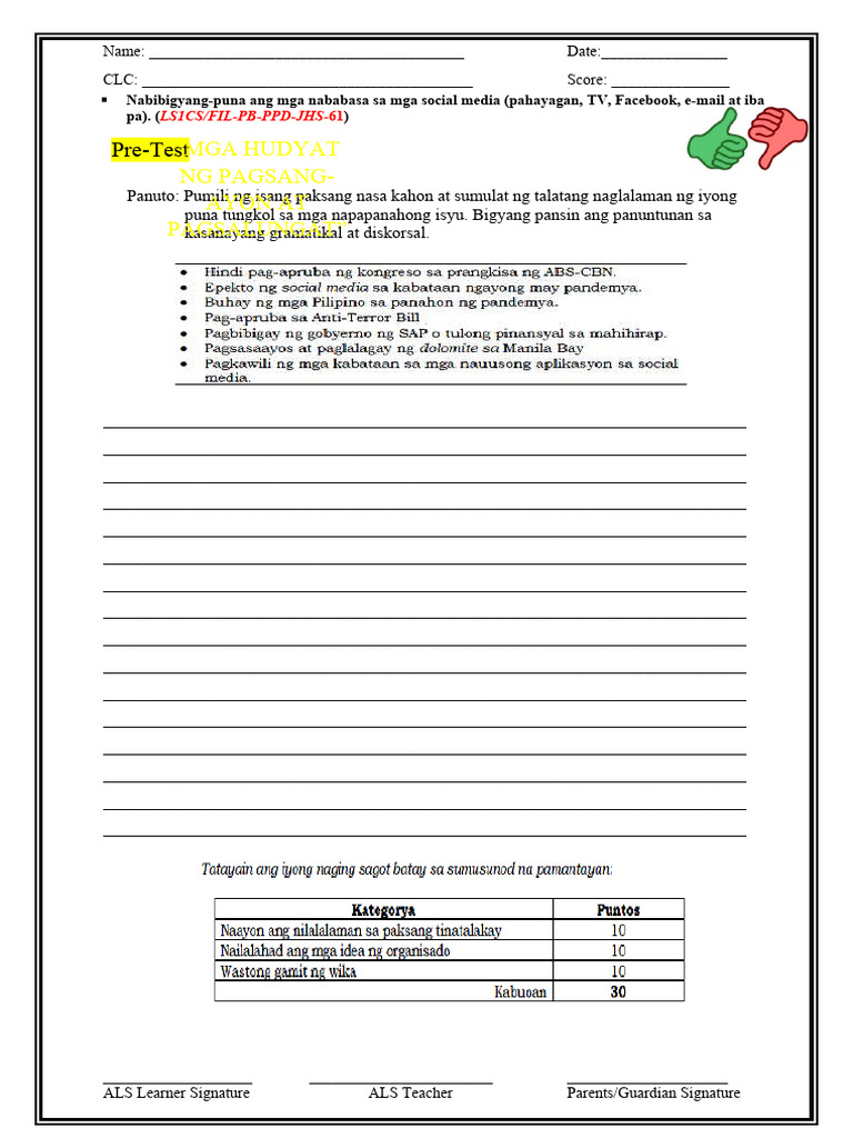 Ls1 Fil. Worksheets-Jhs (Mga Hudyat NG Pagsang-Ayon at Pagsalungat) | PDF Ls1 Fil. Worksheets-Jhs (Mga Hudyat NG Pagsang-Ayon at Pagsalungat) | PDF