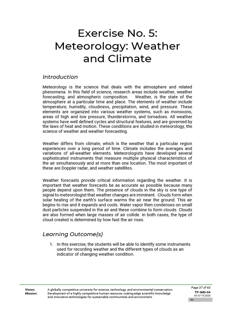 Laboratory Exercise 5 - Meteorology - Weather and Climate | PDF ...