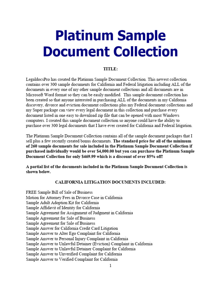 Platinum Sample Legal Document Collection | PDF | Complaint ...