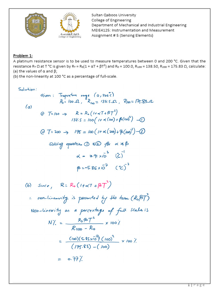 HW5 Sensing Elements Solution | PDF | Electrical Resistance And ...