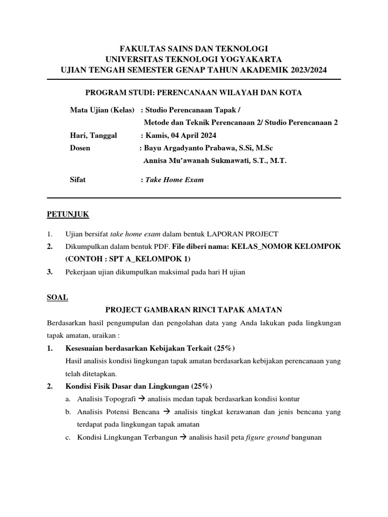 Soal Uts-Studio Perencanaan Tapak-Pwk 2024 | PDF