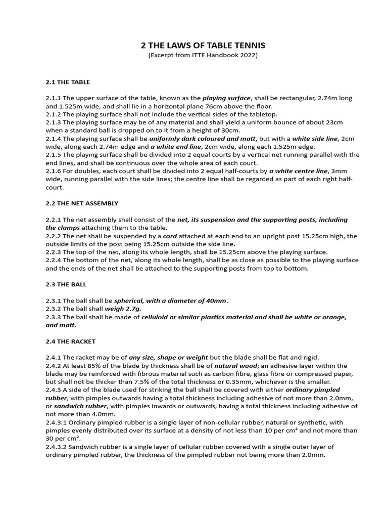 ITTF Table Tennis Rules Overview | PDF | Hand | Table Tennis