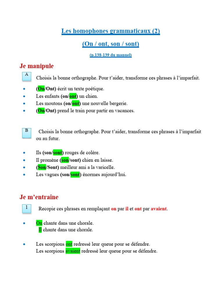 Exercices sur les homophones grammaticaux | PDF