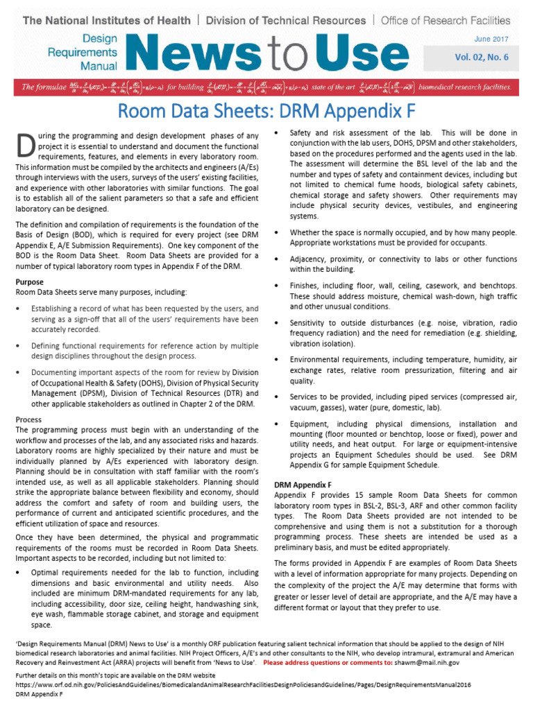Room Data Sheets DRM Appendix F - June 2017 News To Use - 508 | PDF ...
